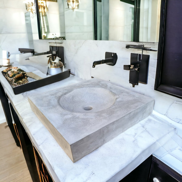 Grey flat square concrete basin 50 x 50 cm – Seedleme