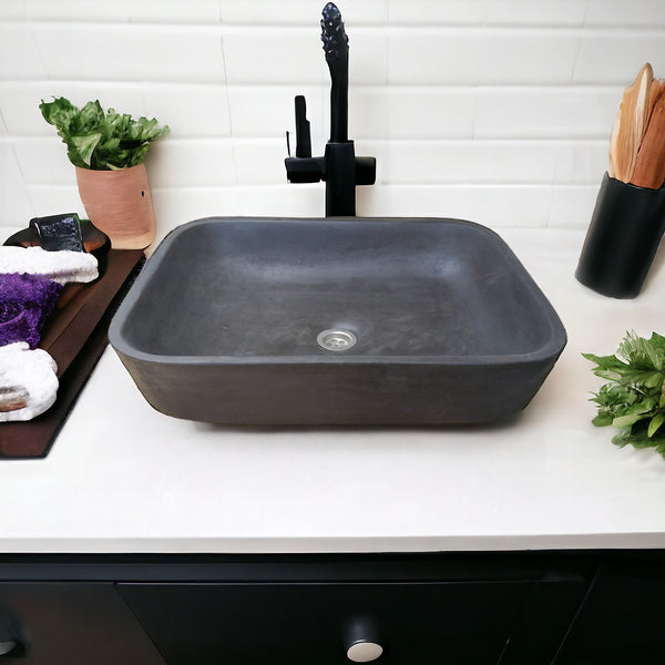 Black concave rectangle concrete basin 520x400x130mm – Seedleme