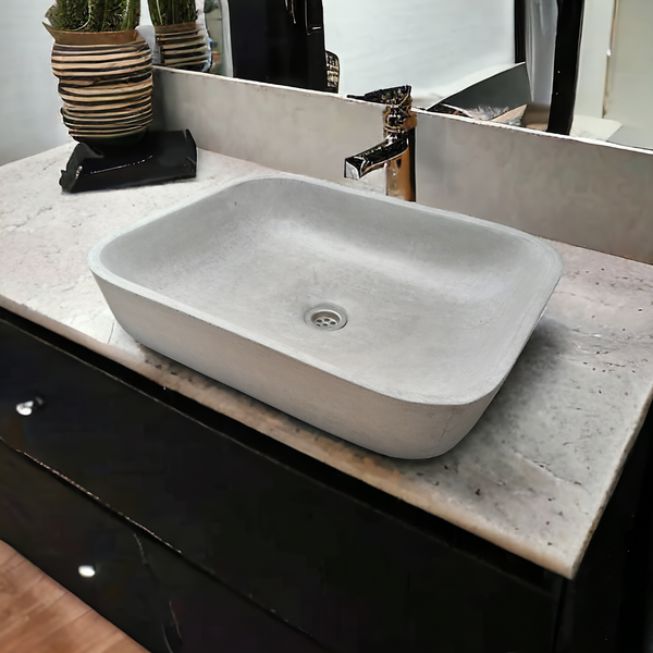 Grey Cement Concave Rectangle Concrete Basin 52 x 40 x 13cm – Seedleme