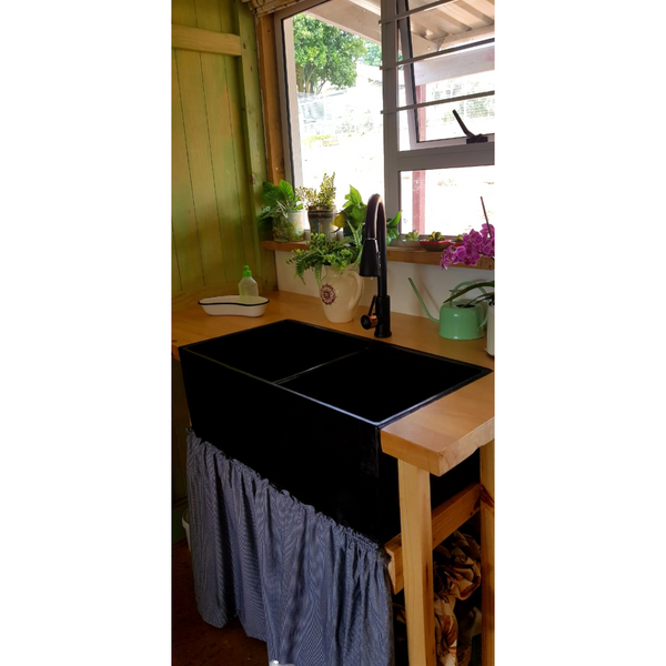 Large Black double concrete kitchen butler basin 800 x 400x 260mm (50m ...